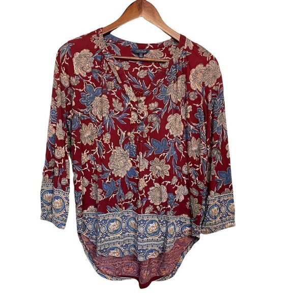 Lucky Brand | Tops | Lucky Brand Womens Red Popover Paisley 34 Sleeve ...